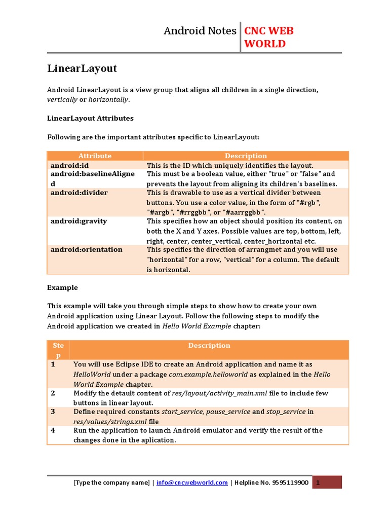 Linearlayout: Android Notes | PDF | Android (Operating System ...