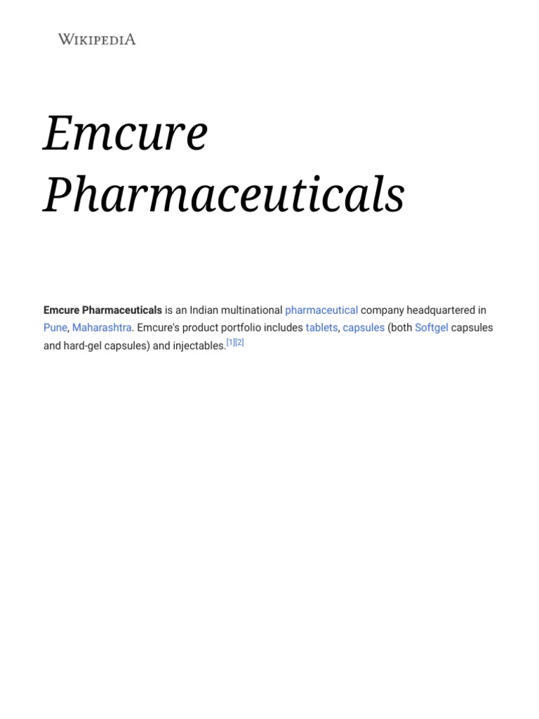 Emcure Pharmaceuticals - Wikipedia | PDF | Pharmacy | Companies