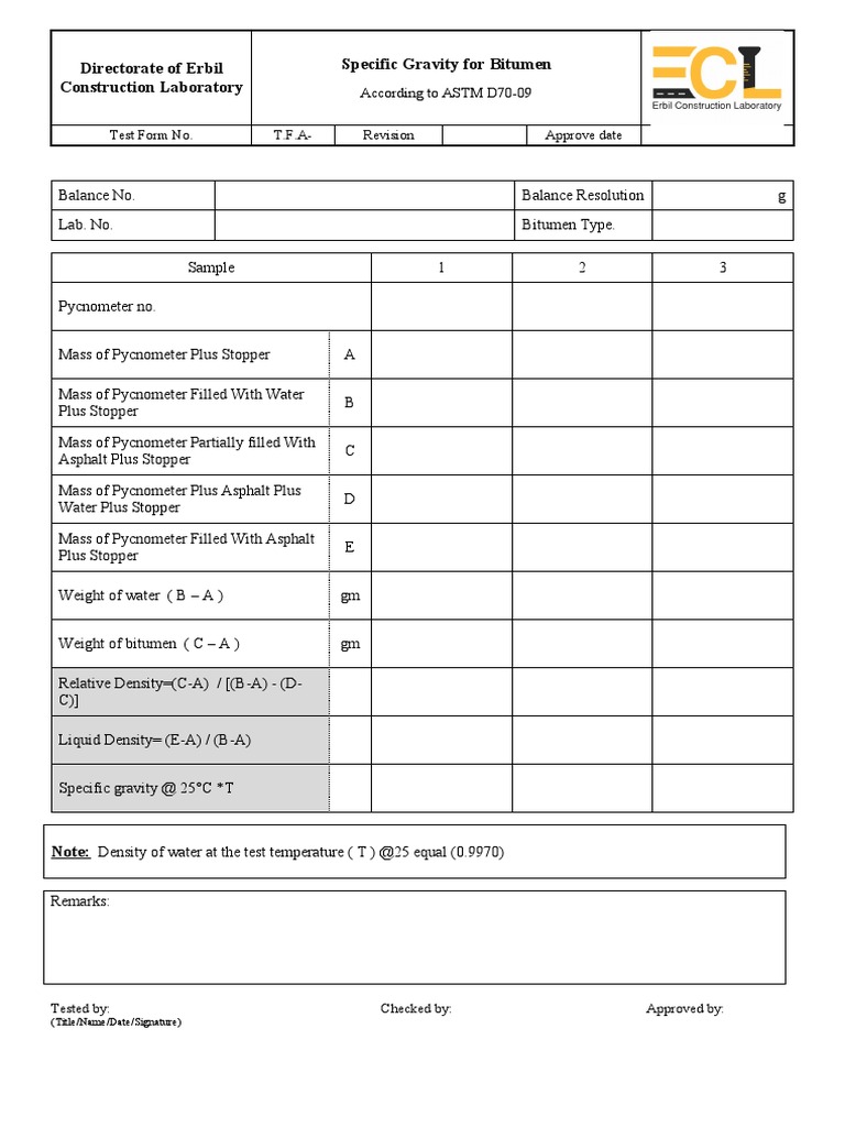TFA - Specific Gravity For Bitumen | PDF