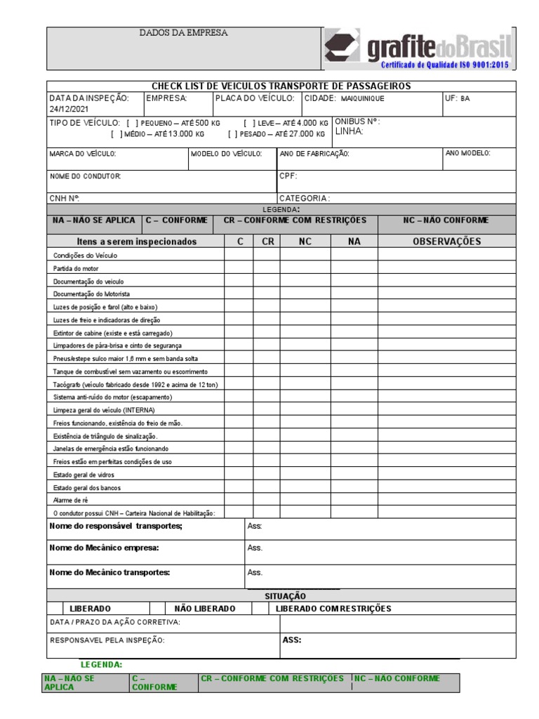 Check List de Onibus | PDF | Carteira de Motorista | Veículo motorizado