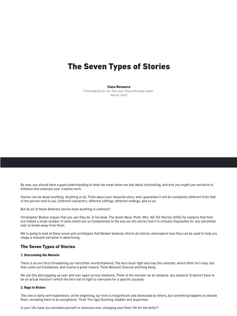 The Seven Types of Stories: Class Resource Filmmaking For All: Tell ...