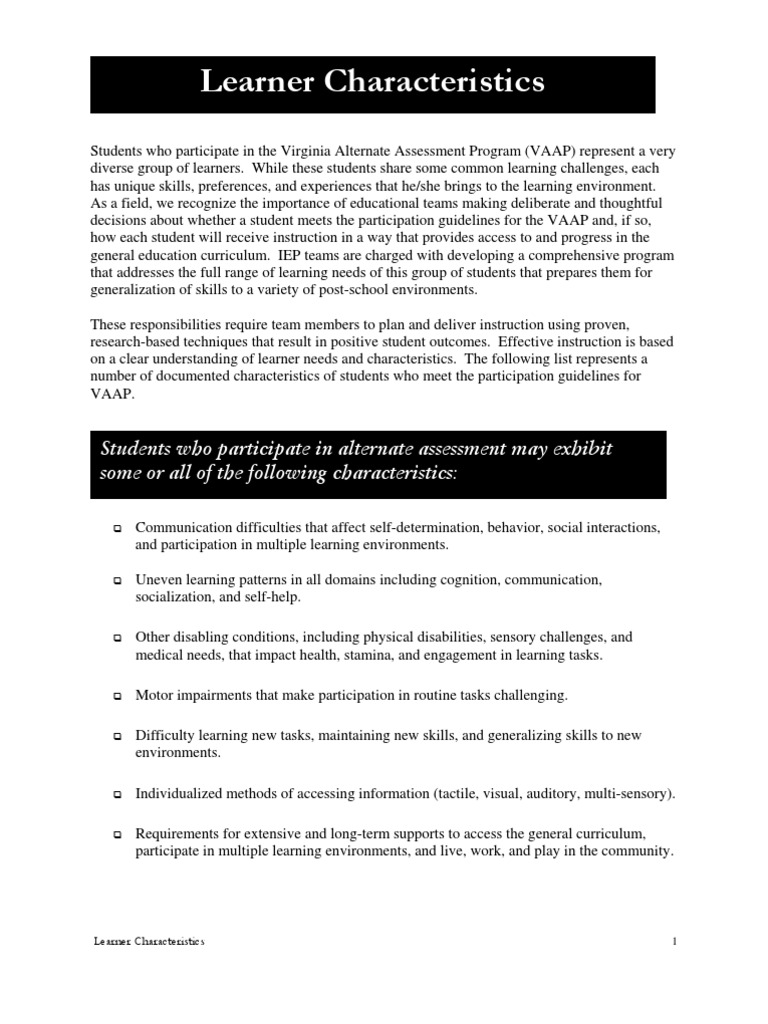Learner Characteristics | PDF | Learning | Curriculum
