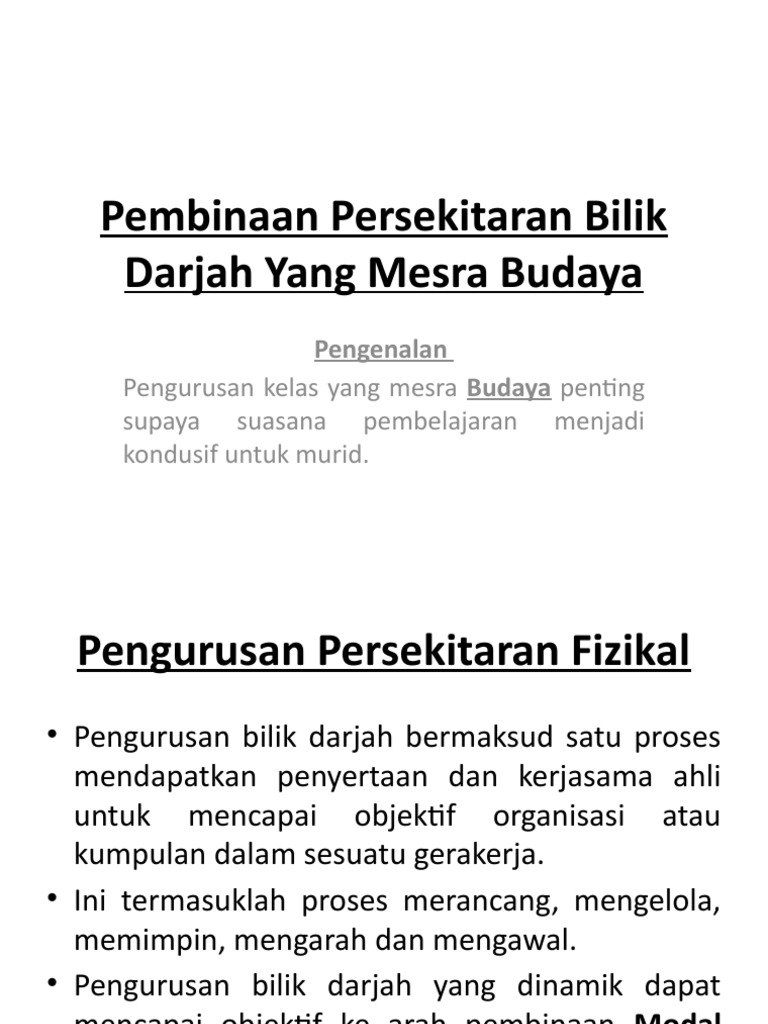 Pembinaan Persekitaran Bilik Darjah Yang Mesra Budaya | PDF