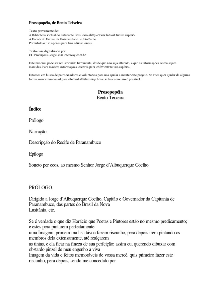 Prosopopéia - Bento Teixeira | PDF