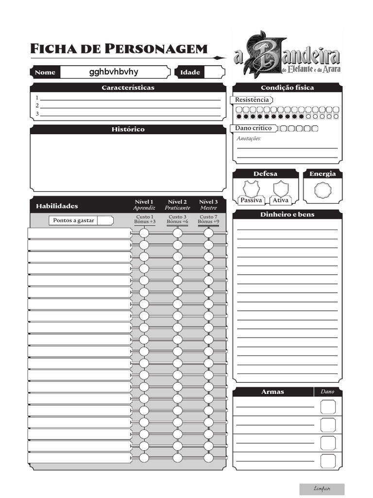 FICHA - A4 - Editável (RPG) | PDF