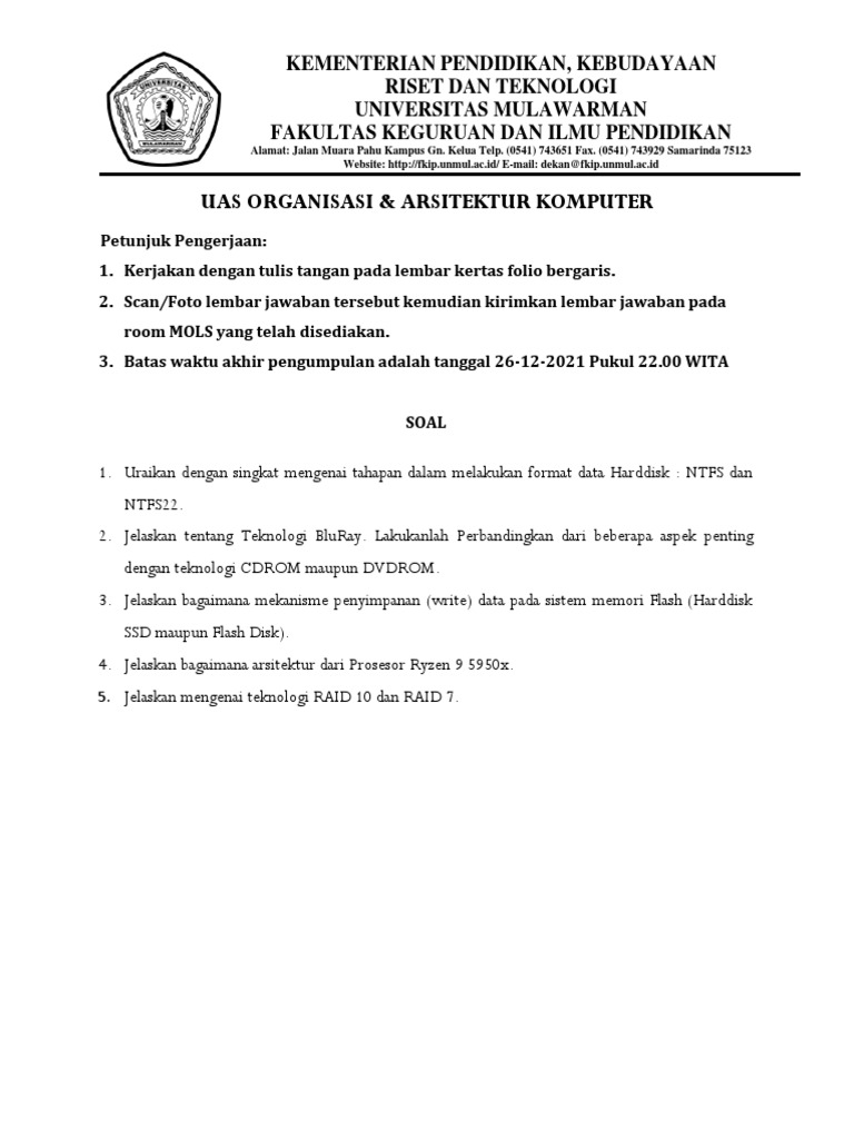 UAS Arsitektur Komputer Unmul | PDF