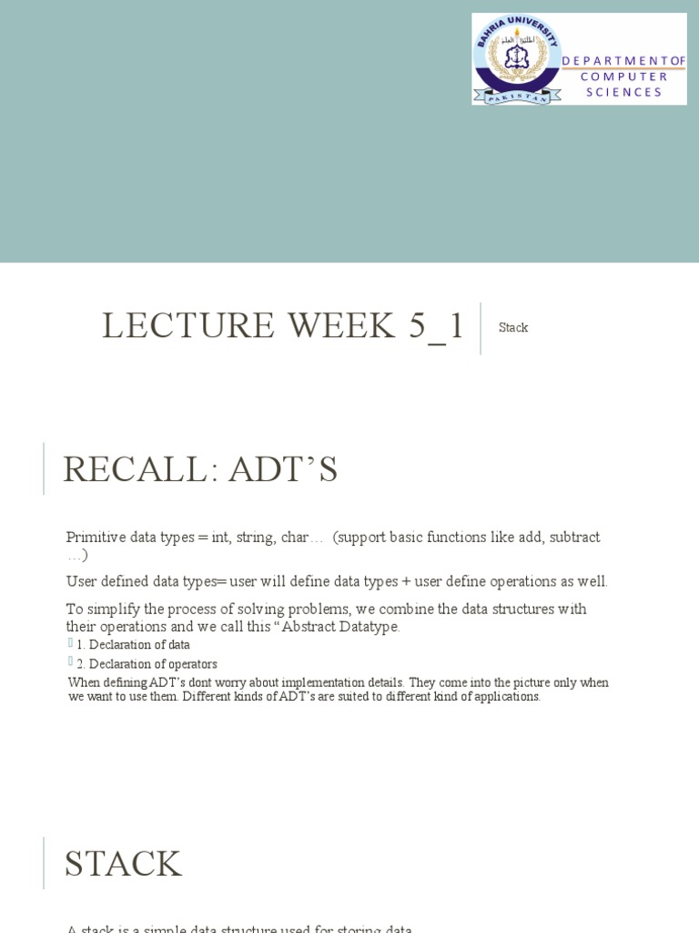 Lecture Week 5 - 1: Stack | PDF | Computing | Notation