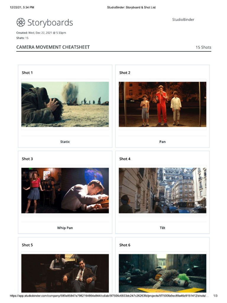 Camera Movement Cheatsheet | PDF