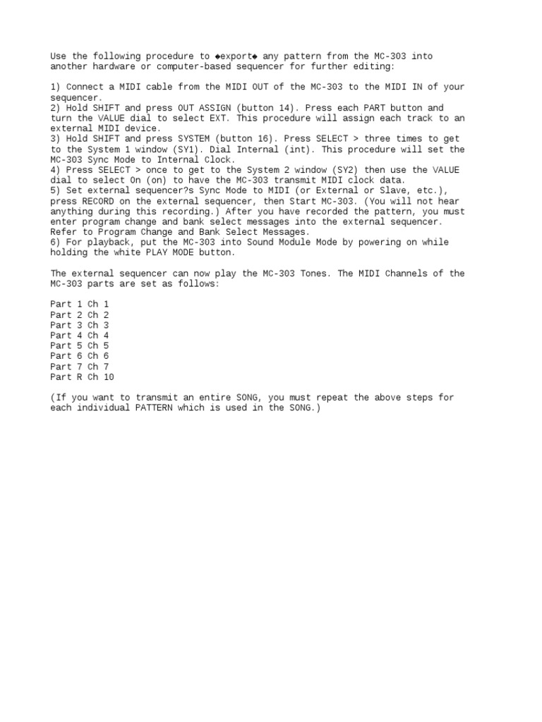 MC-303 MIDI Export Guide | PDF