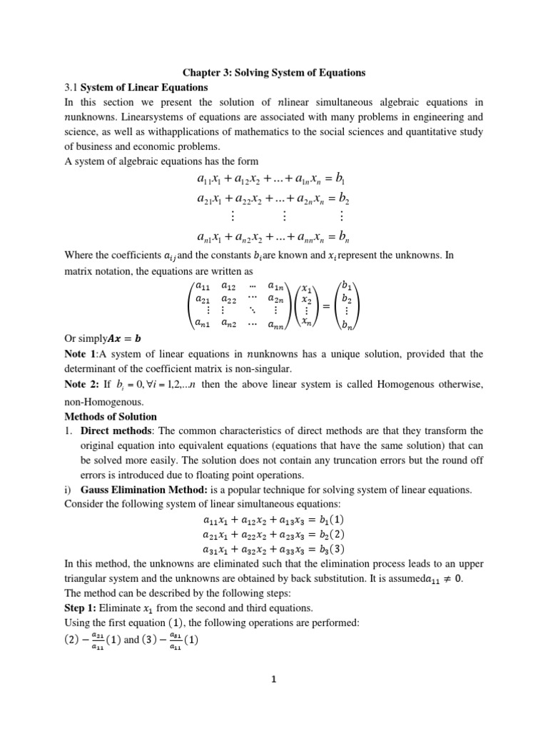Ch-3 & 4 Solving System of Equations | PDF | System Of Linear Equations ...