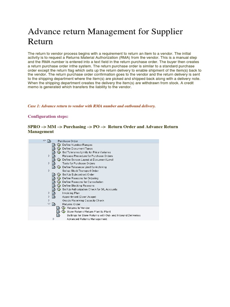 Advance Return Management For Vendor Returns | PDF | Invoice | Service ...