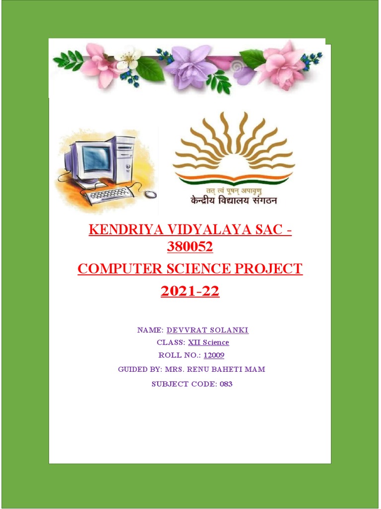 DEVVRAT SOLANKI SYNOPSIS PROJECT Computer Science Class 12 | PDF ...