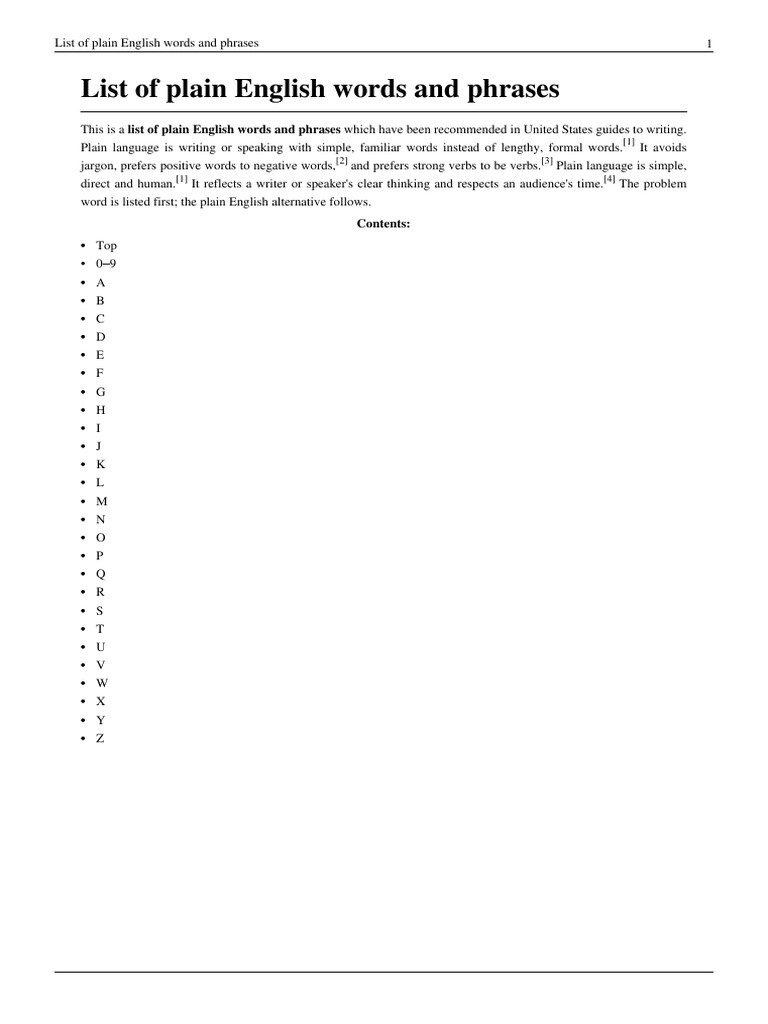 Plain English Word Alternatives List | PDF | Plain Language | Cognition
