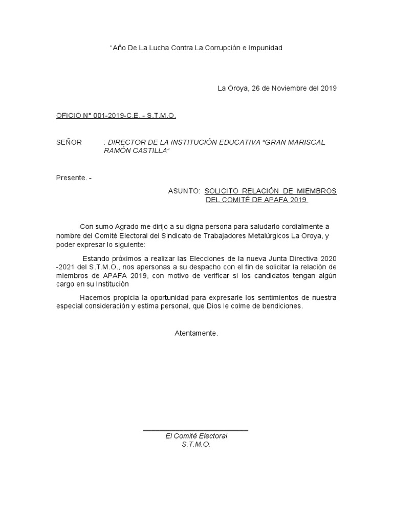 Oficio de Lista de Apafa | PDF | Corrupción política | Gobierno