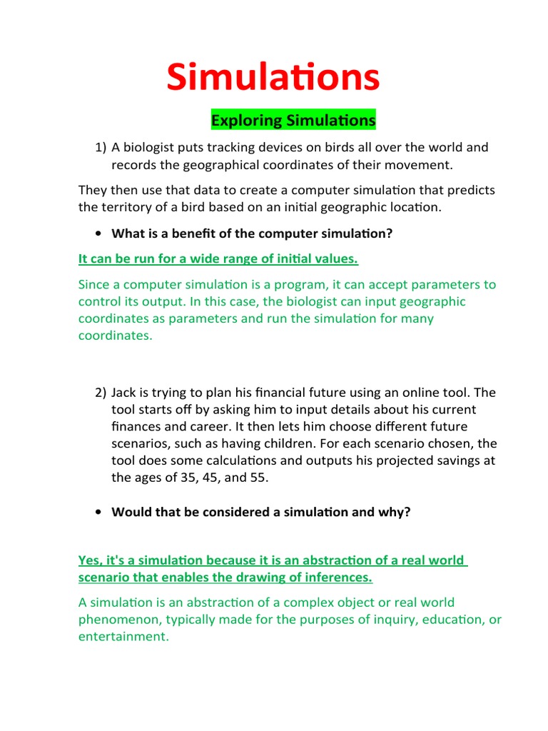 Exploring Simulations | PDF | Simulation | Computer Simulation