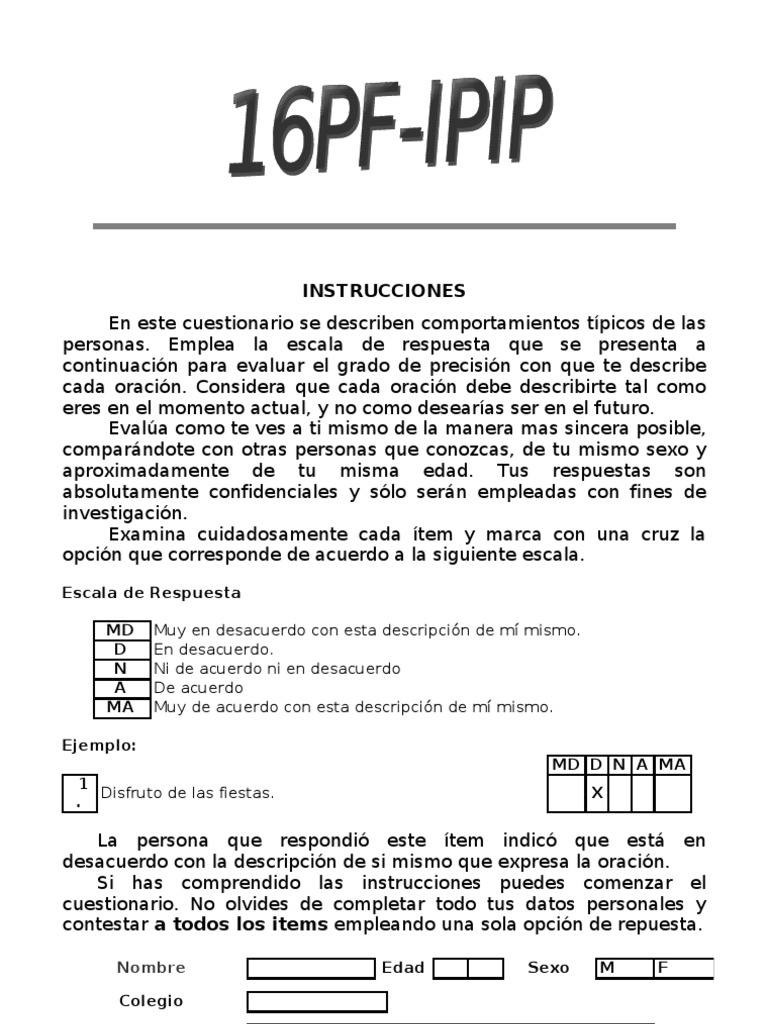 16PF - Ipip-1 | PDF | Cuestionario | Oración