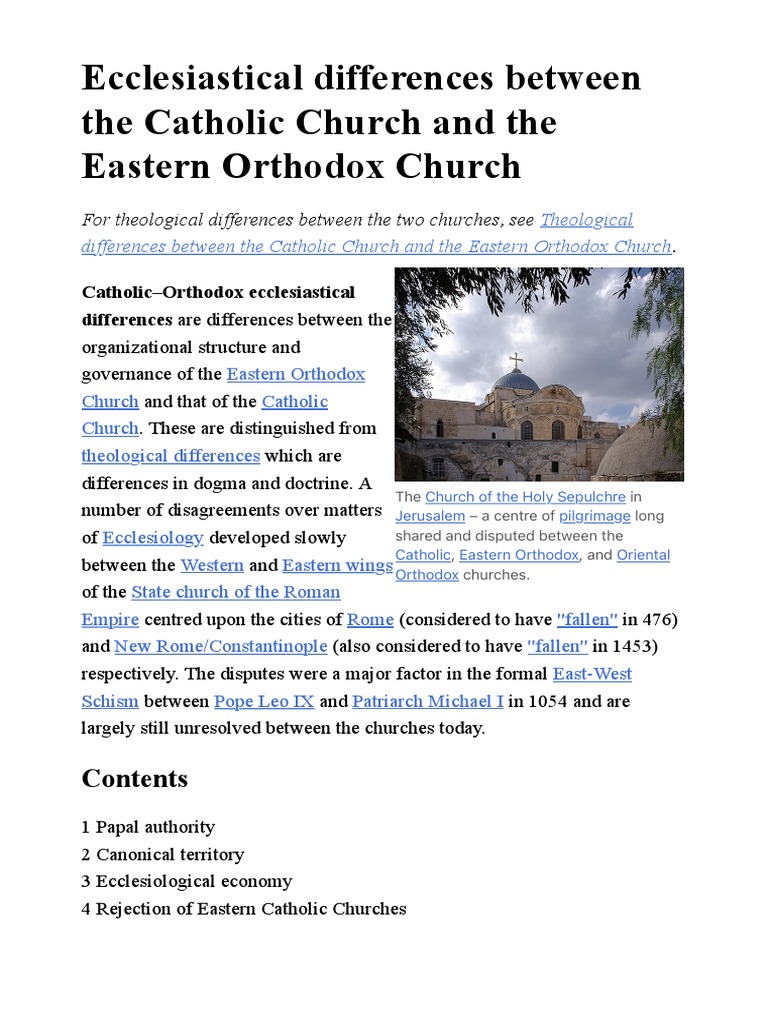 Ecclesiastical Differences Between The Catholic Church and The Eastern ...