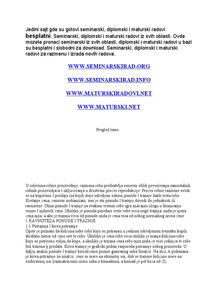 SEMINARSKI Ekonomija-Elasticnost Ponude I Traznje | PDF