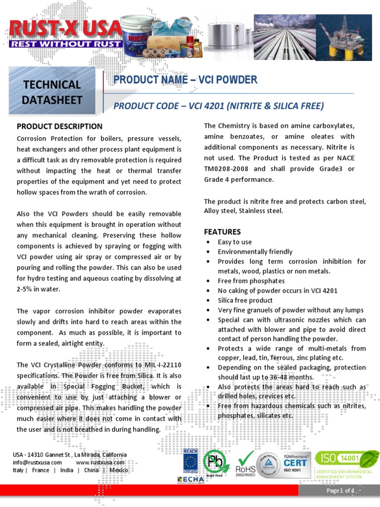 Technical Datasheet: Product Name - Vci Powder | PDF | Corrosion ...