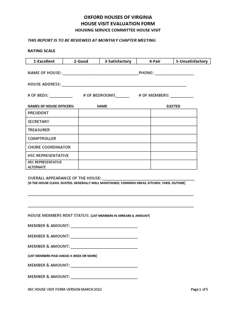 HSC House Visit Form | PDF | Cheque | Audit