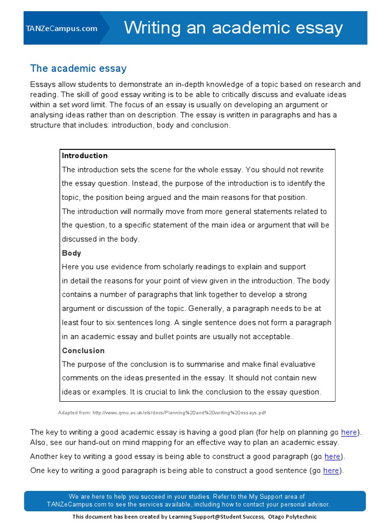 Writing an Academic Essay | PDF | Essays | Paragraph