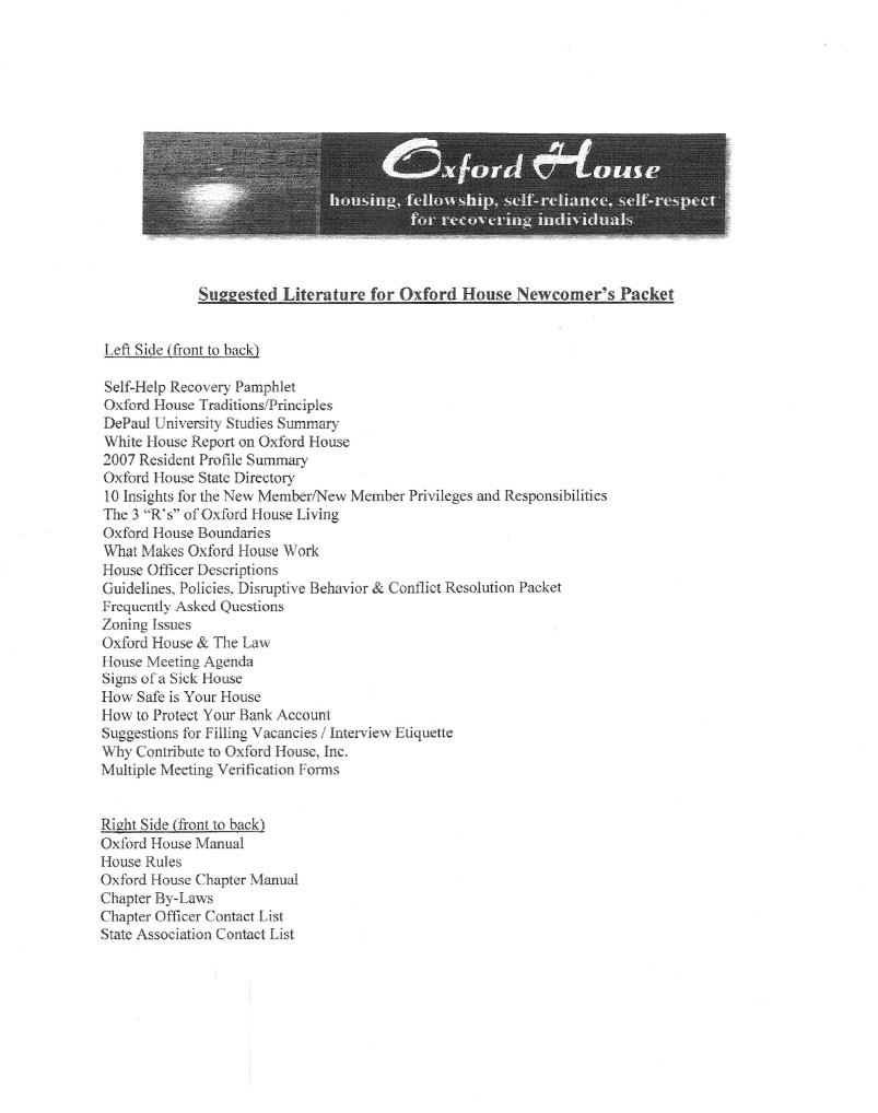 Oxford House Newcomer's Packet Guide | PDF