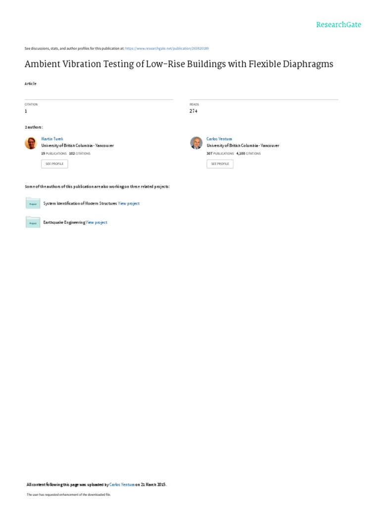 Ambient Vibration Testing of Low-Rise Buildings Wi | PDF | Economic ...
