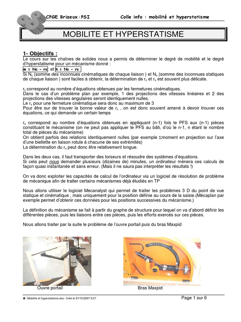 Mobilite Et Hyperstatisme | PDF | Mécanique | Mécanique newtonienne
