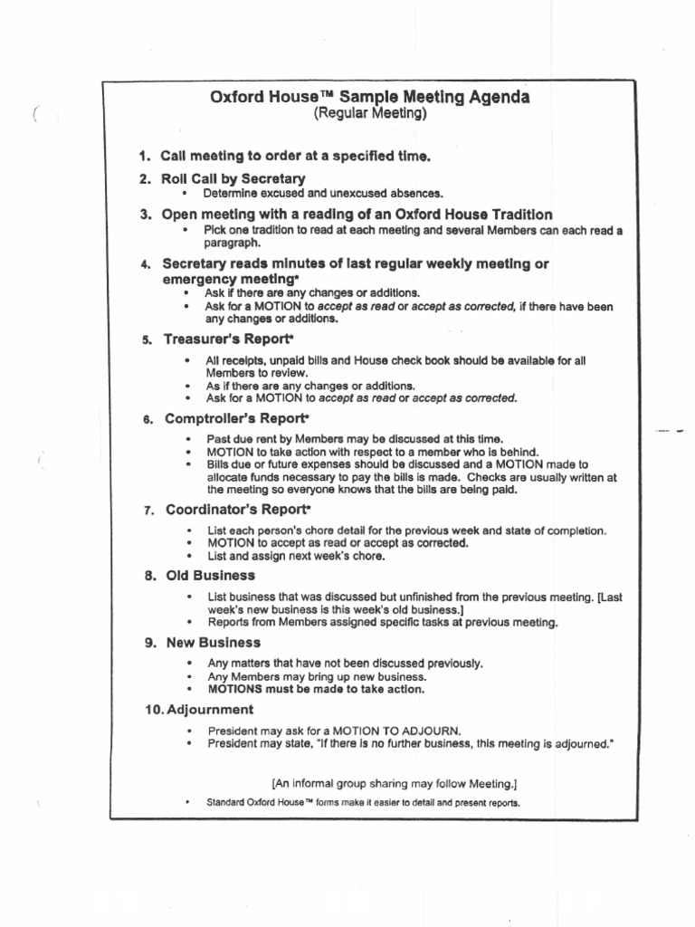 Sample Meeting Agenda & Parliamentary Procedure | PDF | Agenda (Meeting ...