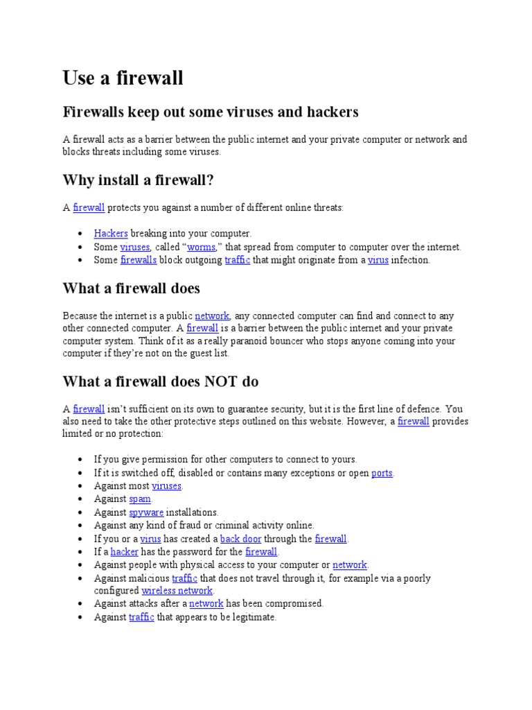 Firewall Basics for Online Safety | PDF | Microsoft Windows | Computer Virus