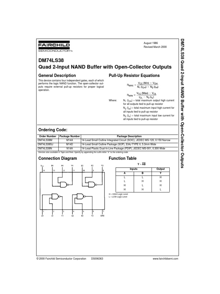 DM74LS38 Quad 2-Input NAND Buffer With Open-Collector Outputs | PDF | Computer Engineering ...