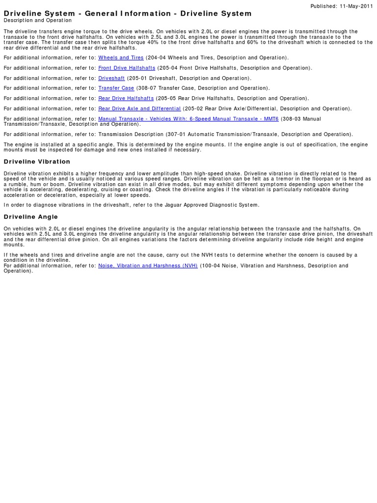 Driveline System - General Information - Driveline System | PDF | Axle ...