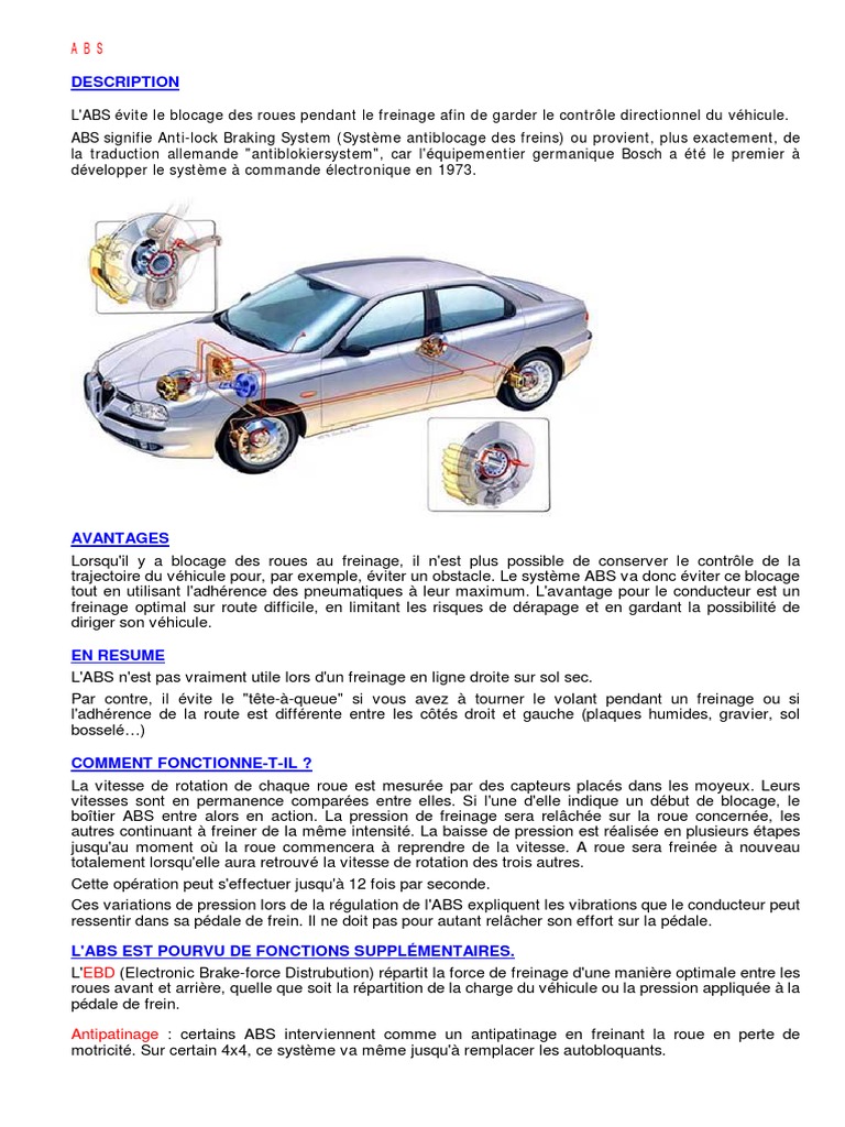 Fonctionnement et avantages de l'ABS | PDF | Système anti-blocage des ...