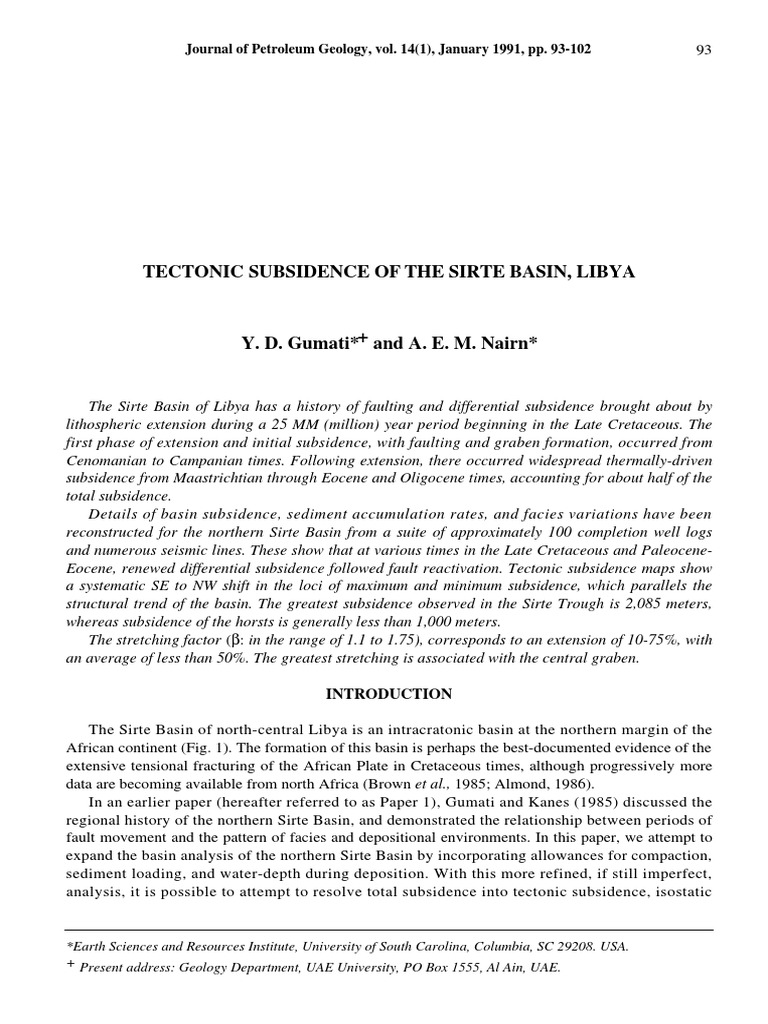 Tectonic Subsidence of The Sirte Basin, Libya | PDF | Sedimentary Basin ...