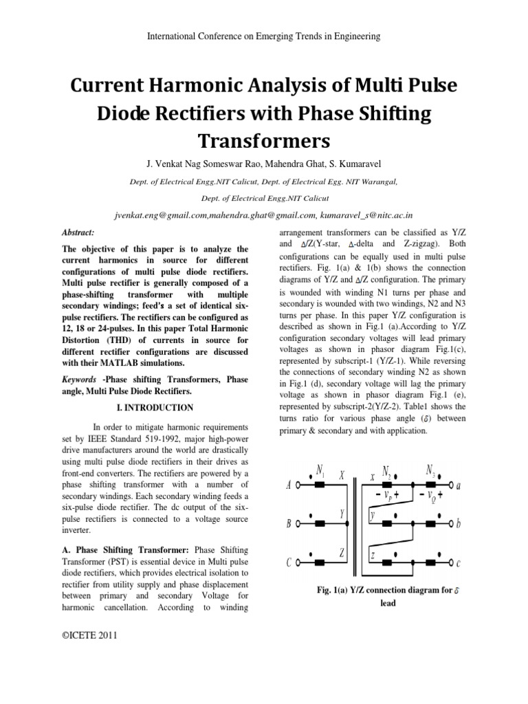 Current Harmonic Analysis of Multi Pulse Diode Rectifiers With Phase Shifting Transformer | PDF ...