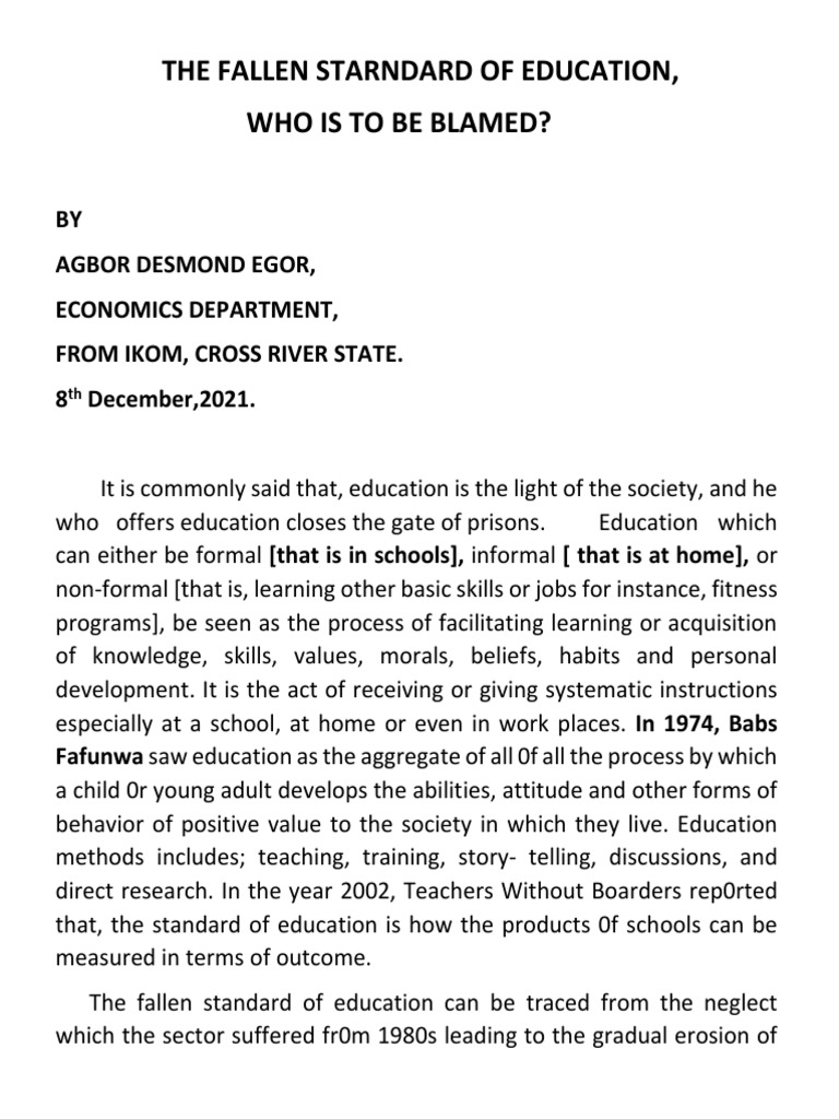 Blame for Nigeria's Education Decline | PDF | Teachers | Human Nature
