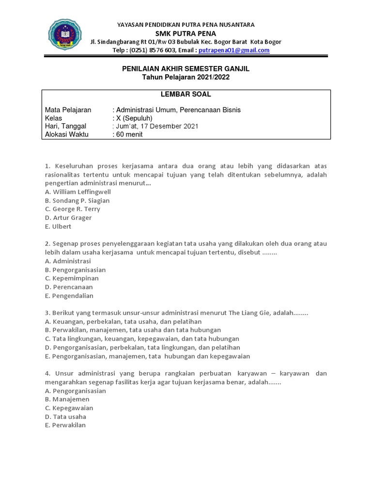 Soal Pas Adm Umum Perencanaan Bisnis | PDF | Bisnis