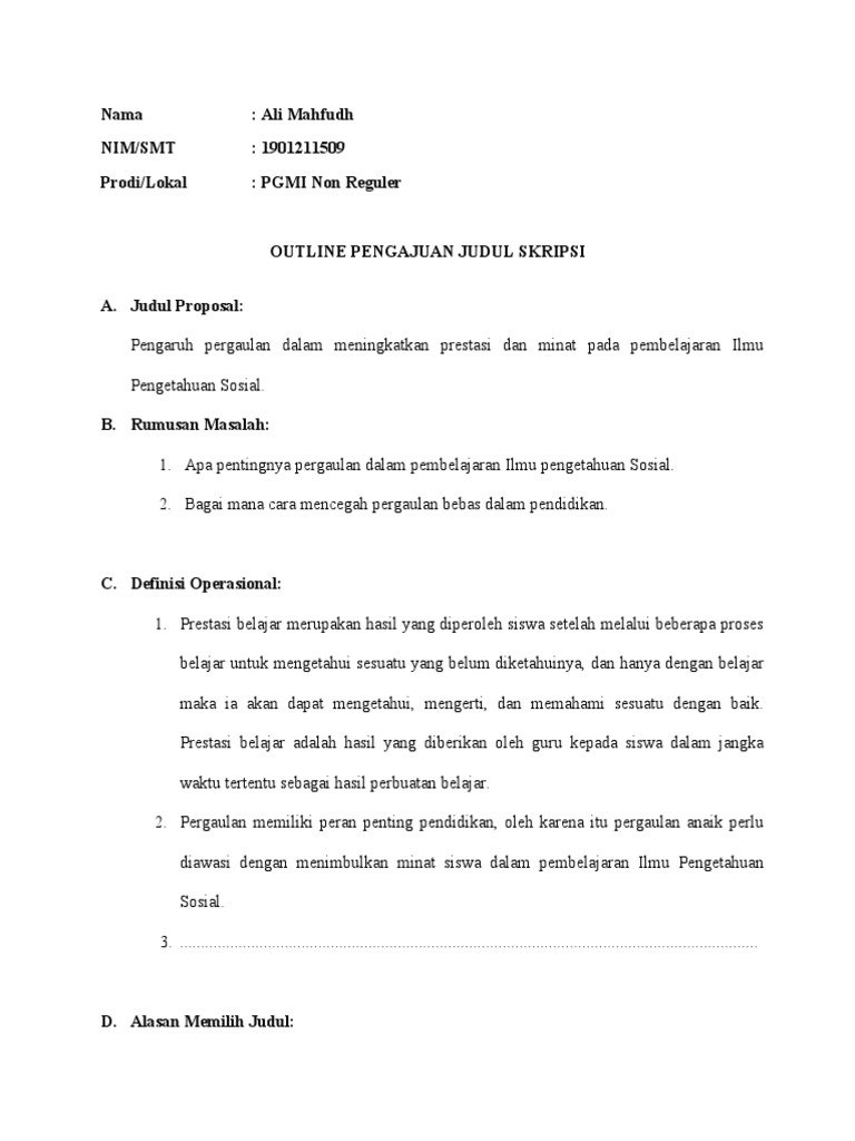 Draft Outline Pengajuan Skripsi New 01 | PDF