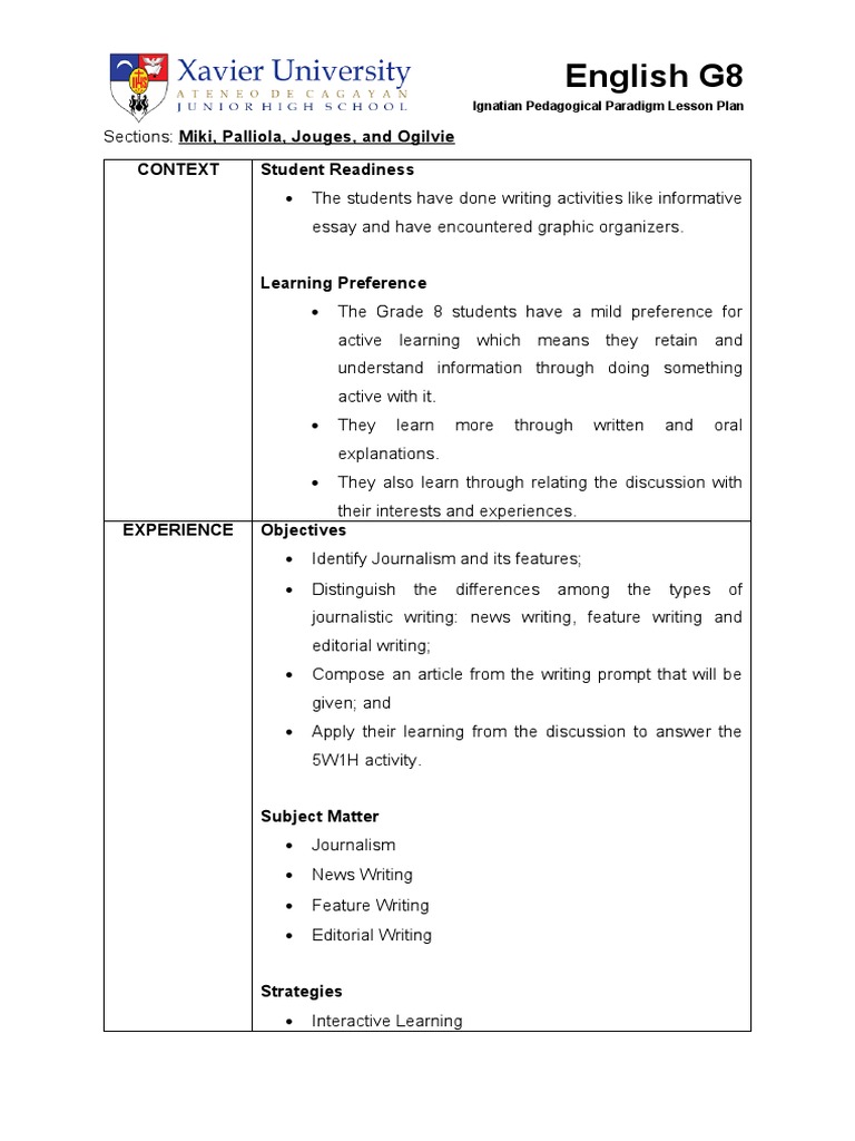English G8: Context Student Readiness | PDF | Propaganda | Lesson Plan