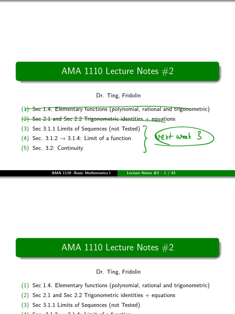AMA1110 Lecture 2 Written Mon | PDF | Trigonometric Functions | Sine