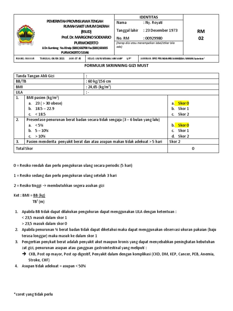 Formulir Skrinning Gizi Must | PDF