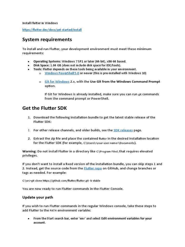Install Flutter in Windows | PDF | Android (Operating System) | Command ...
