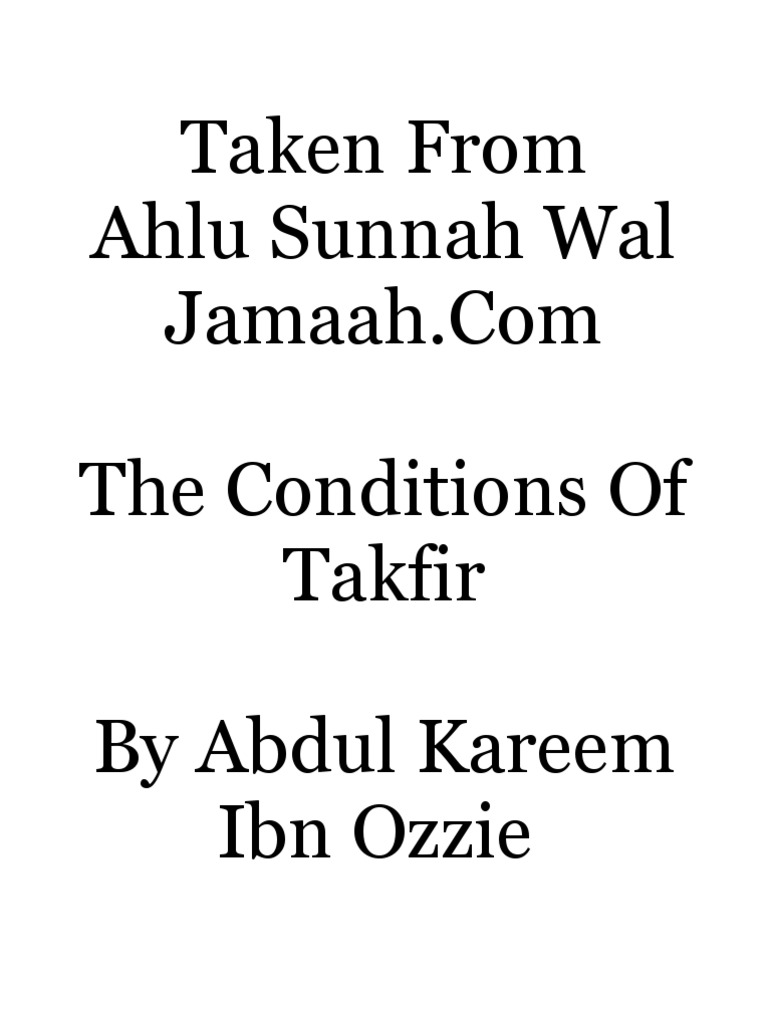 The Conditions of Takfir | PDF | Kafir | Hadith