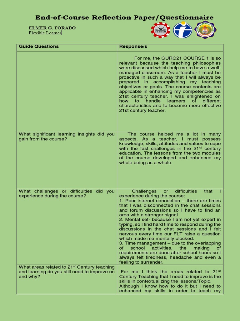 4-GURO21 Reflection-Paper Template TORADO-1 (2) Version 3 | PDF ...