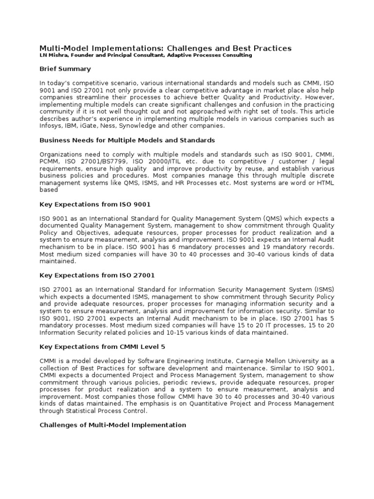 Multi-Model Implementation-Challenges and Best Practices | PDF | Iso ...
