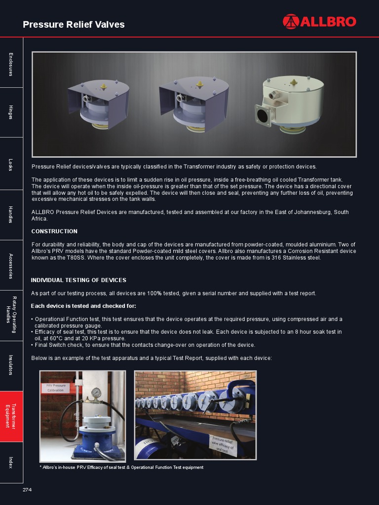 Pressure Relief Valves | PDF | Transformer | Valve