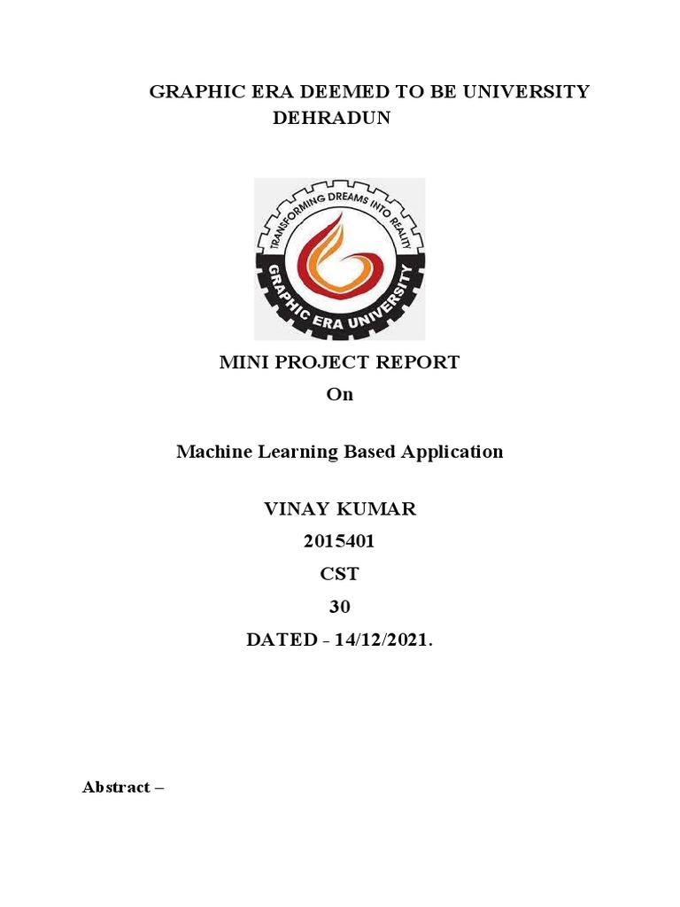 Mini Project Report Pdf Machine Learning Regression Analysis