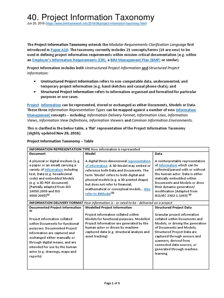 Project Information Taxonomy - BIM Framework - June 20 2016 | PDF ...