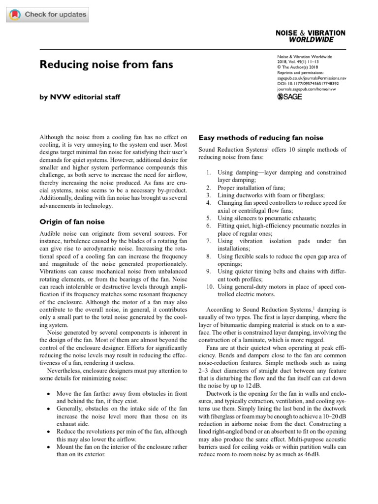 Reducing Noise From Fans | Download Free PDF | Duct (Flow) | Noise