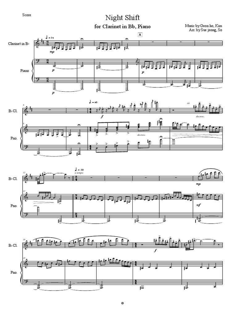 Geonho Kim - Night Shift - For Clarinet and Piano | PDF | Music Theory ...